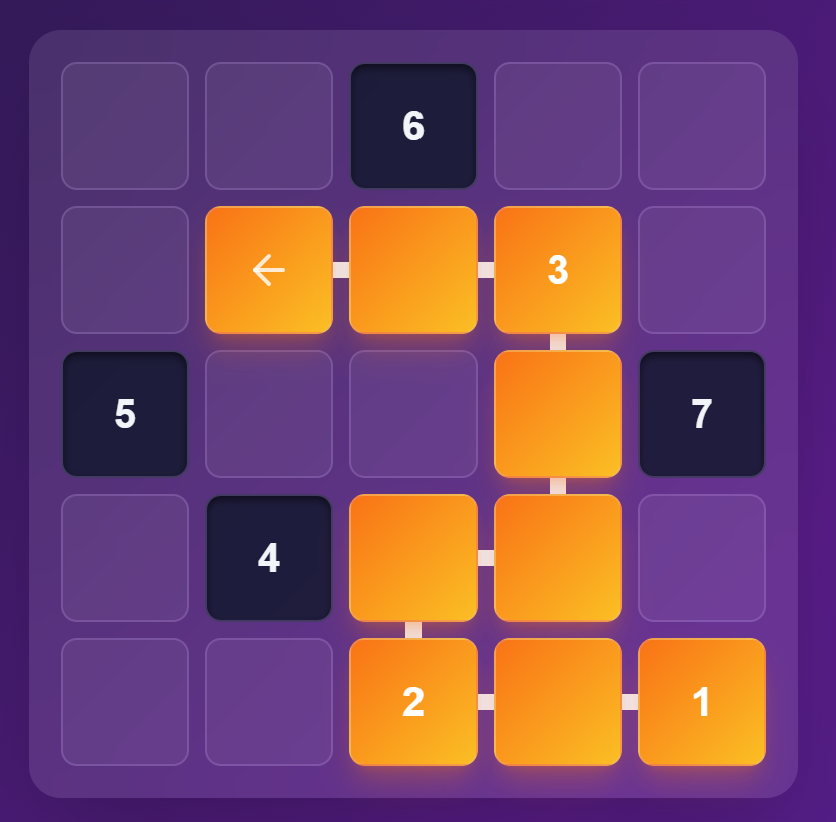 grille du jeu de puzzle Zip en cours de complétion